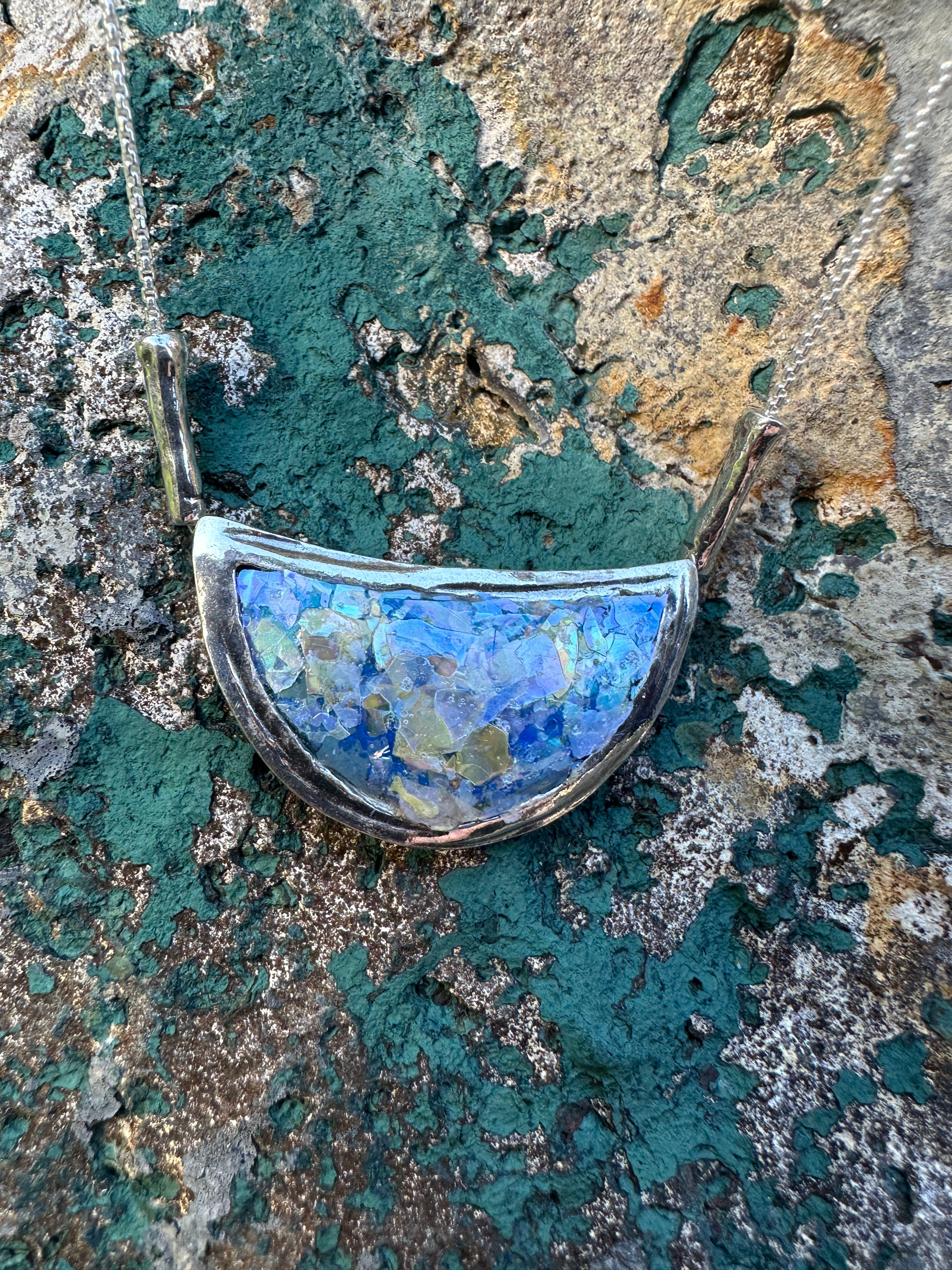 Half Circle Ancient Roman Glass Sterling Silver Necklace ...